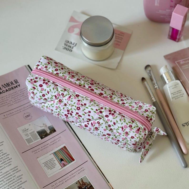 Quilted Cotton Pencil Case "pink Flowers" - Etsy