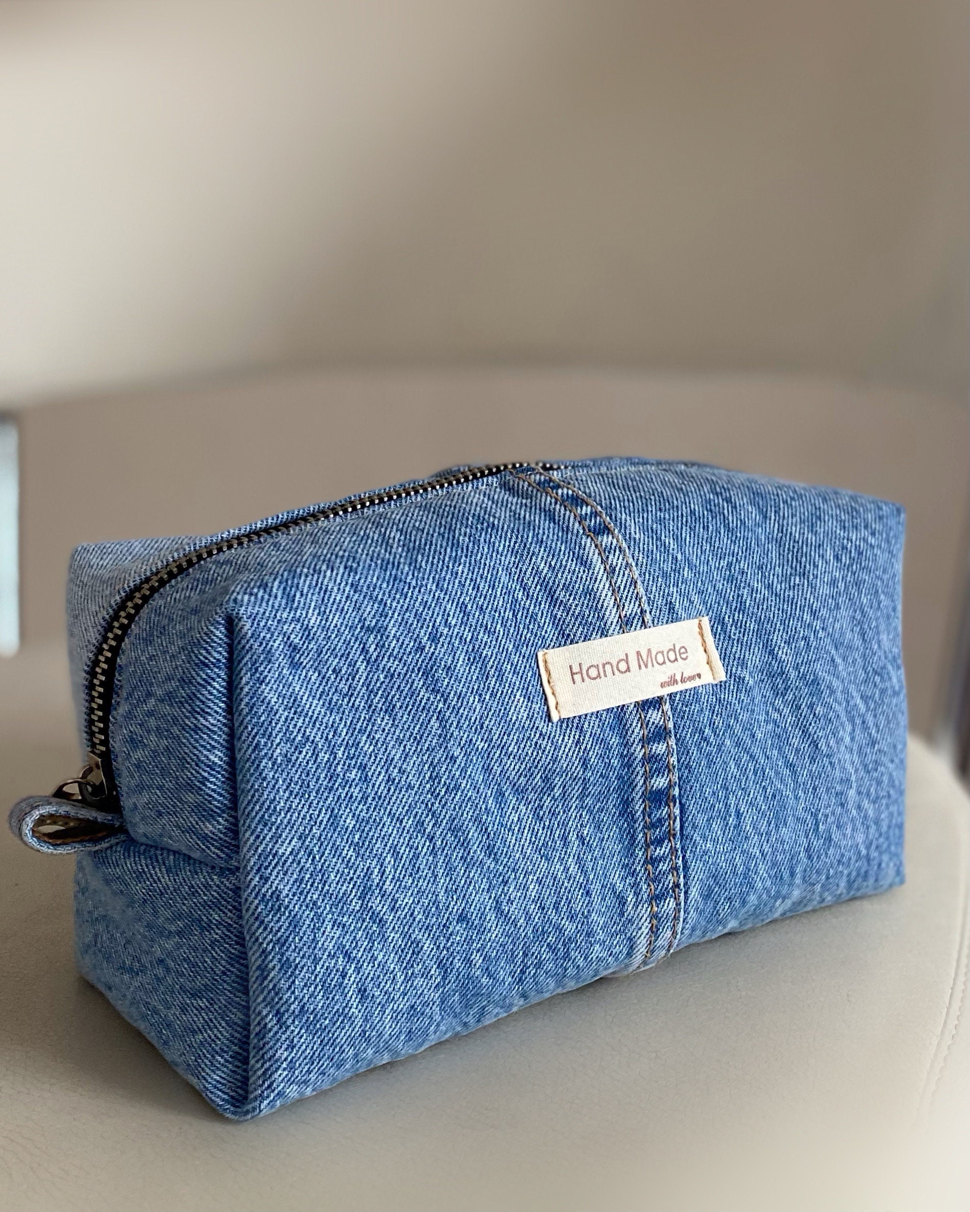 HANDMADE Quilted Jeans Denim Cosmetic Bag - Etsy