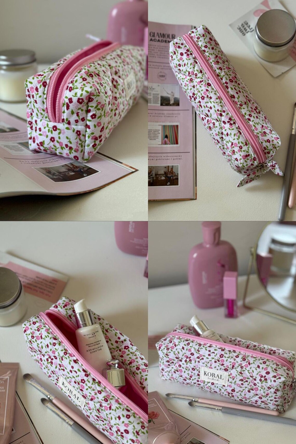 Quilted Cotton Pencil Case pink Flowers - Etsy