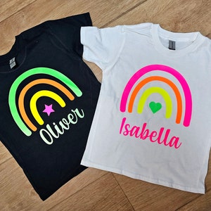 UV Neon Rainbow Personalised Glow Child Kids T Shirt Girl/boy Unisex T ...