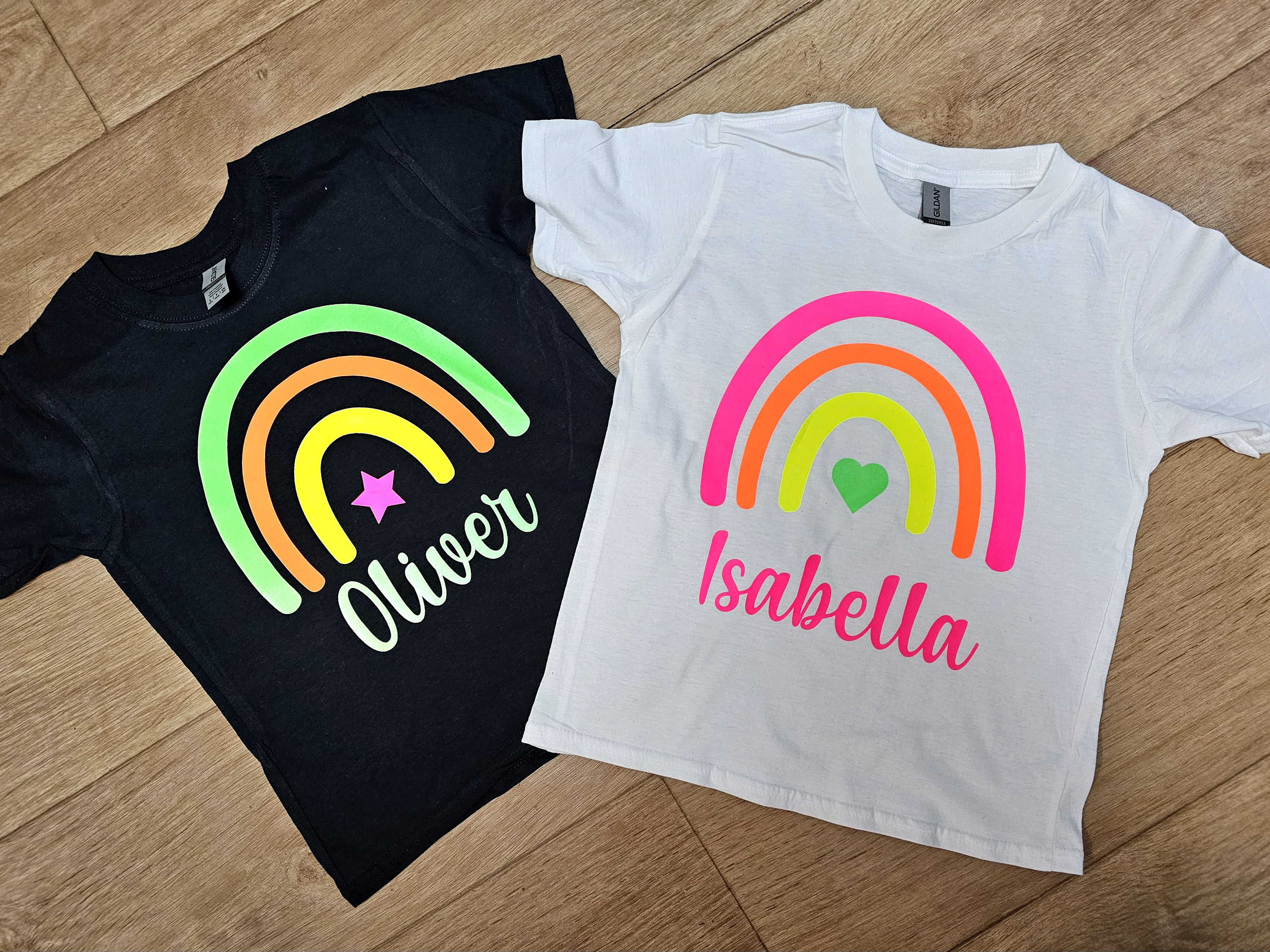 UV Neon Rainbow Personalised Glow Child Kids T Shirt Girl/boy Unisex T ...