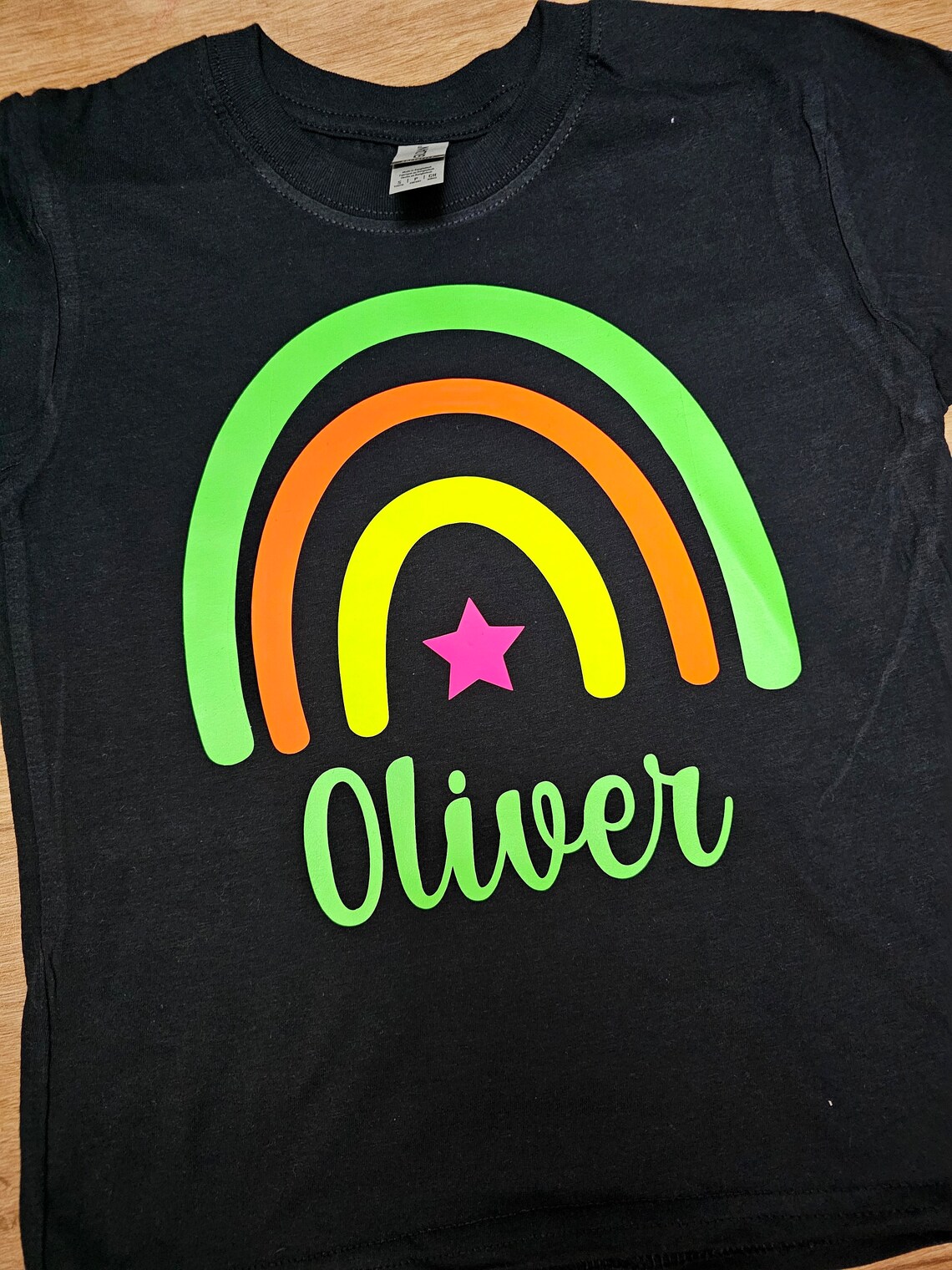 UV Neon Rainbow Personalised Glow Child Kids T Shirt Girl/boy Unisex T ...