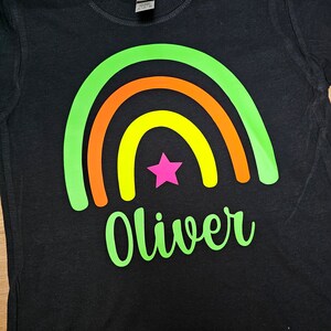 UV Neon Rainbow Personalised Glow Child Kids T Shirt Girl/boy Unisex T ...