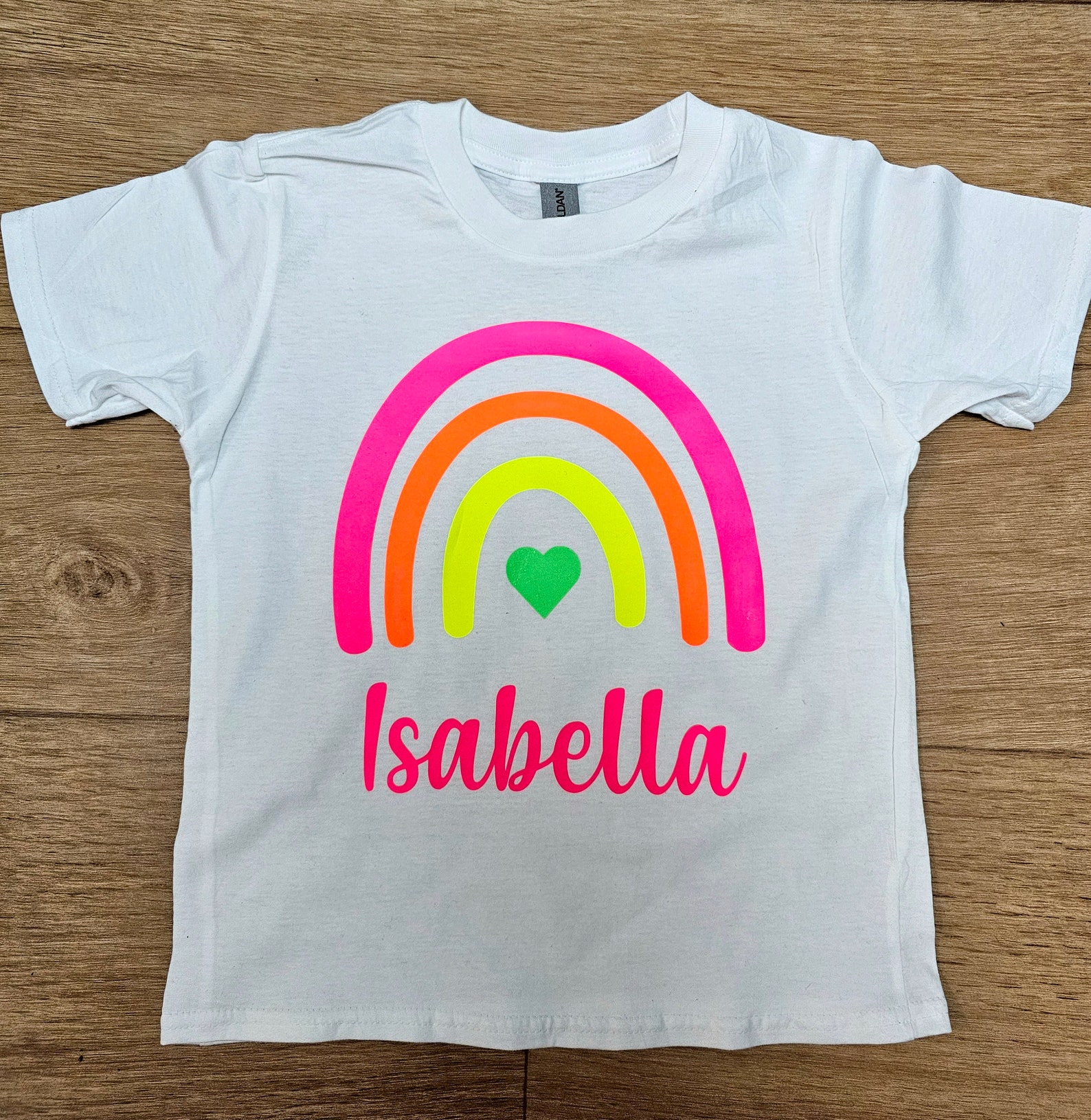 UV Neon Rainbow Personalised Glow Child Kids T Shirt Girl/boy Unisex T ...