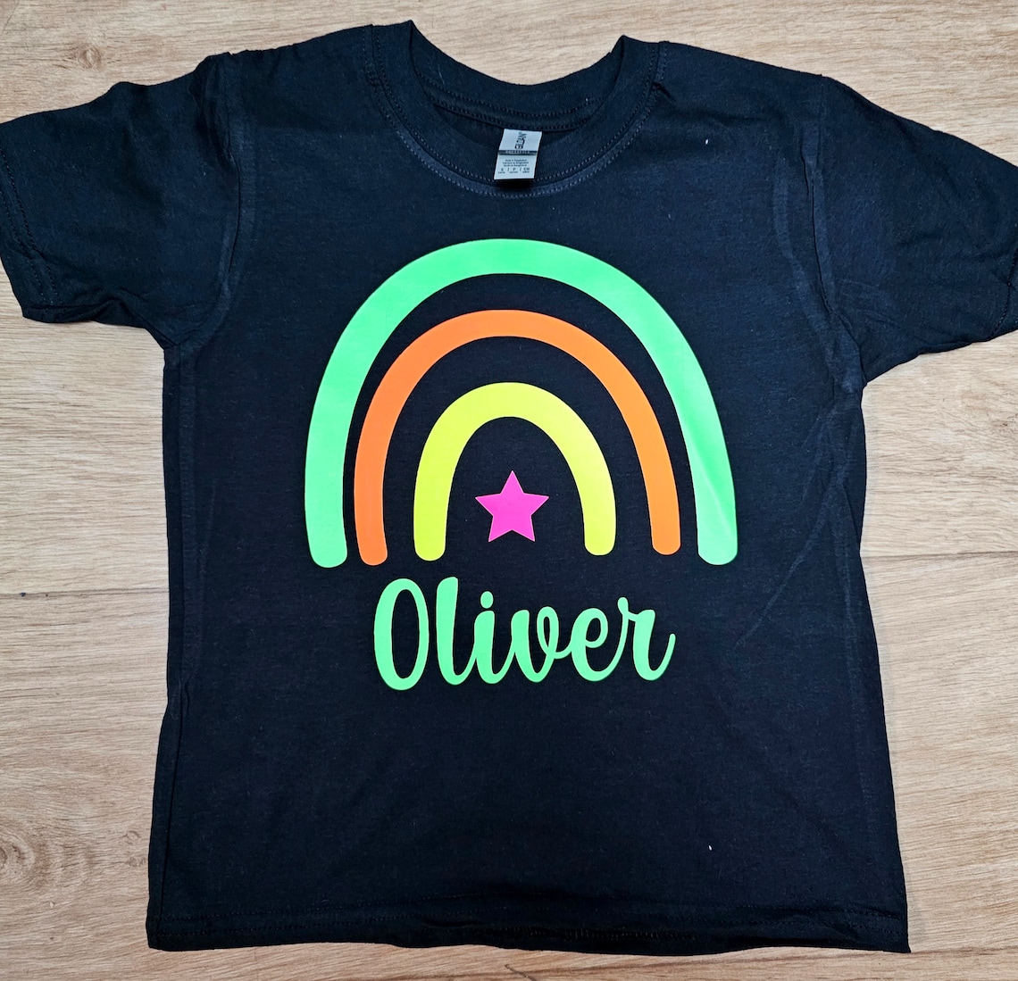 UV Neon Rainbow Personalised Glow Child Kids T Shirt Girl/boy Unisex T ...