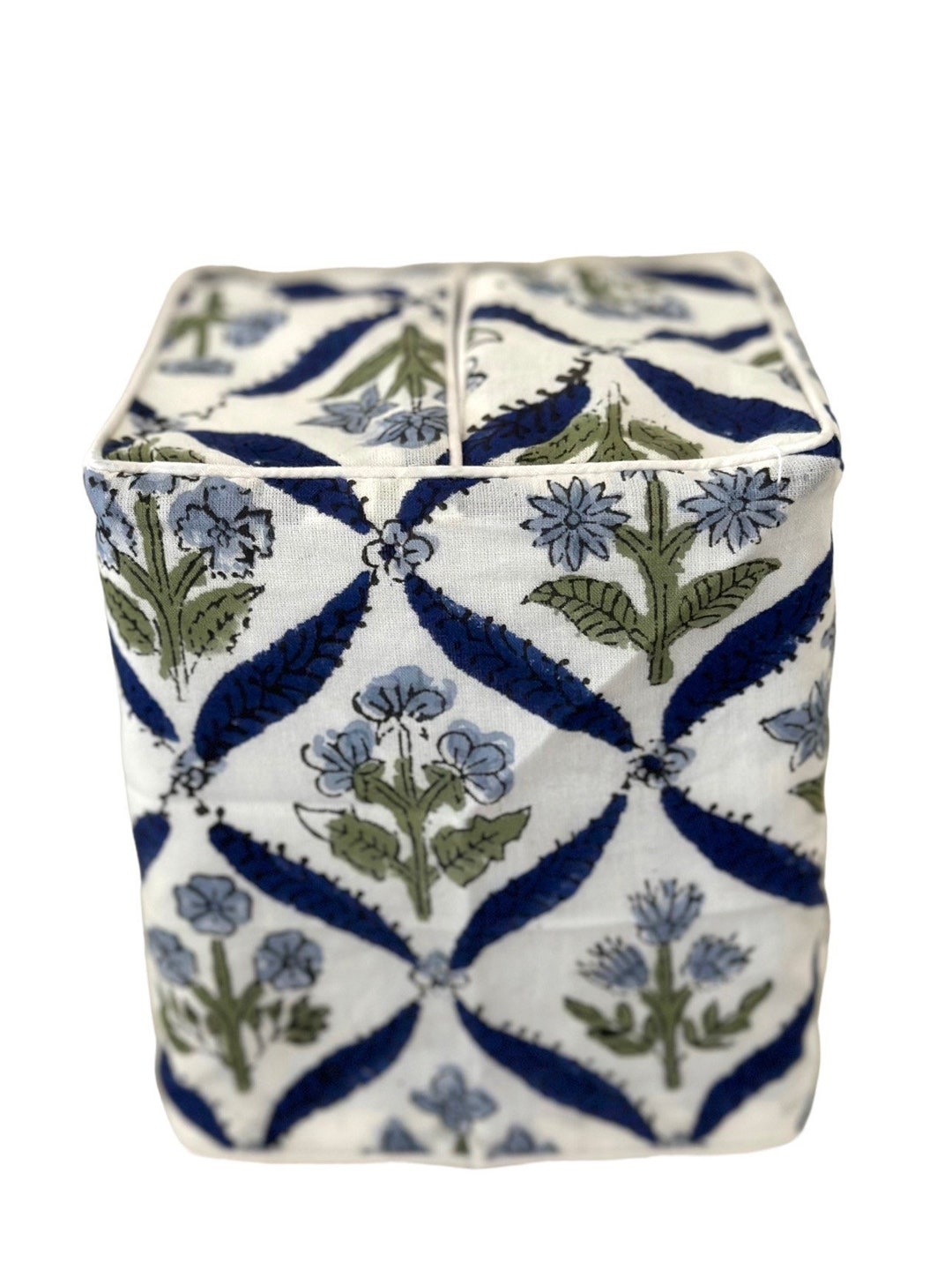 Hand Block Print Cotton Tissue Box Cover: Blue Floral - Etsy