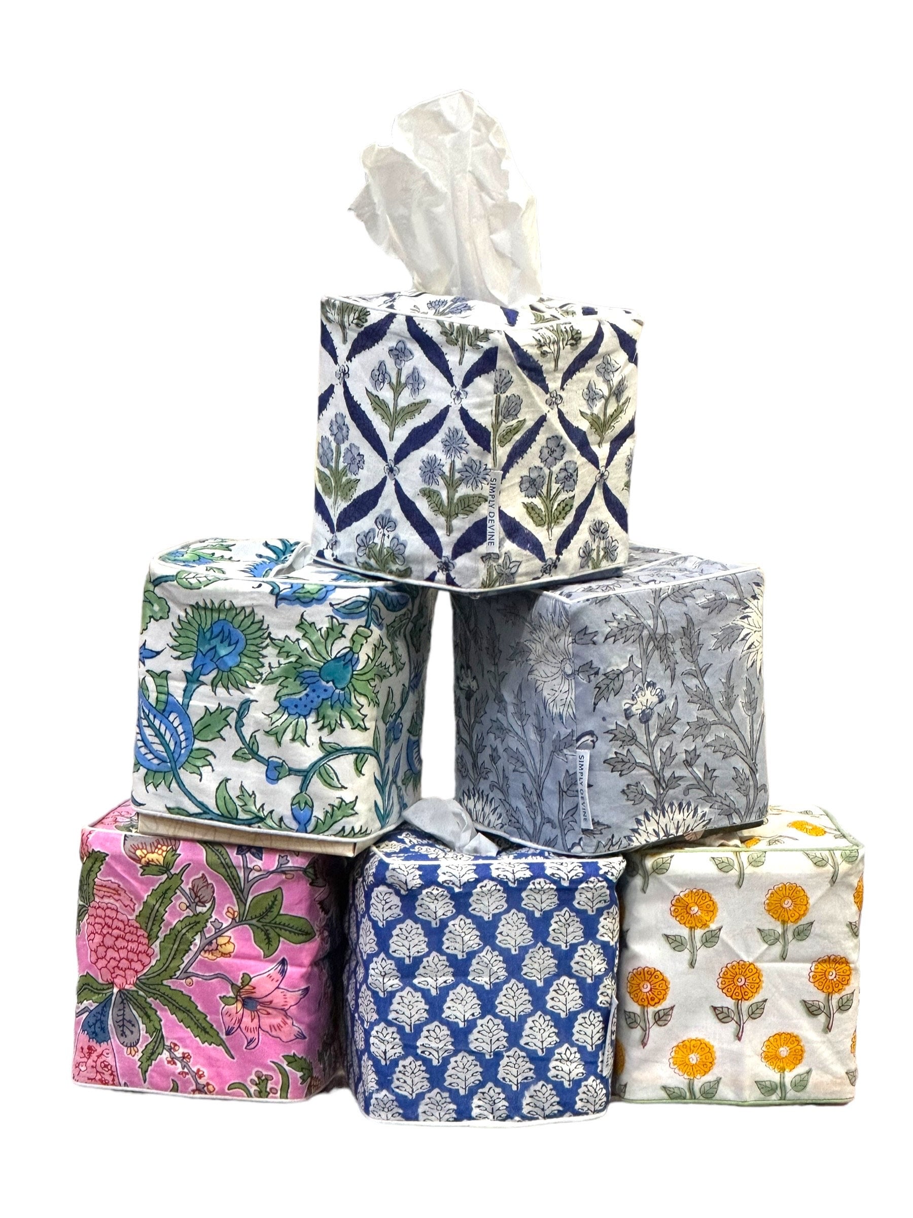 Hand Block Print Cotton Tissue Box Cover: Yellow Floral Design - Etsy