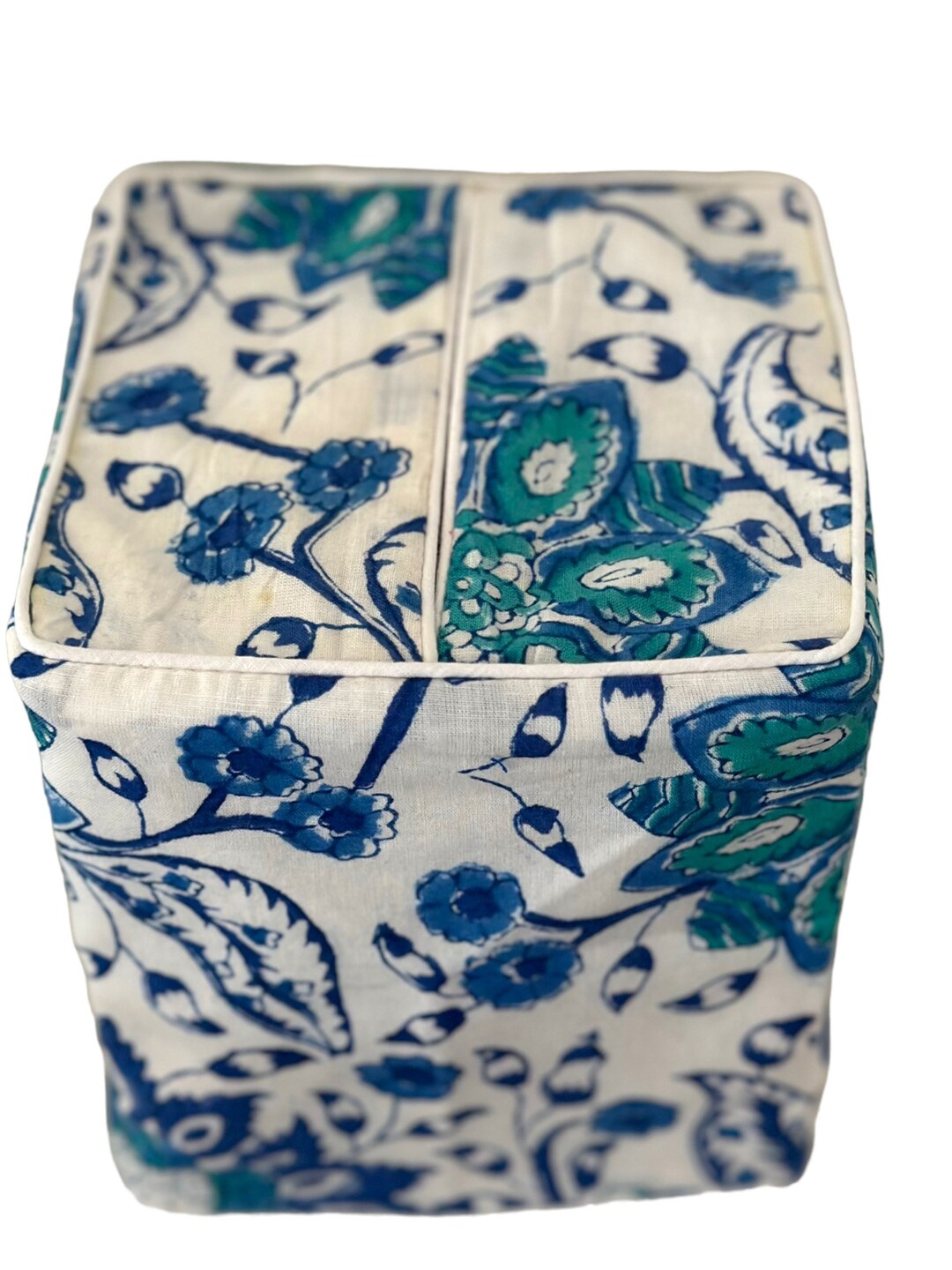 Hand Block Print Cotton Tissue Box Cover: Blue Floral Trellis - Etsy