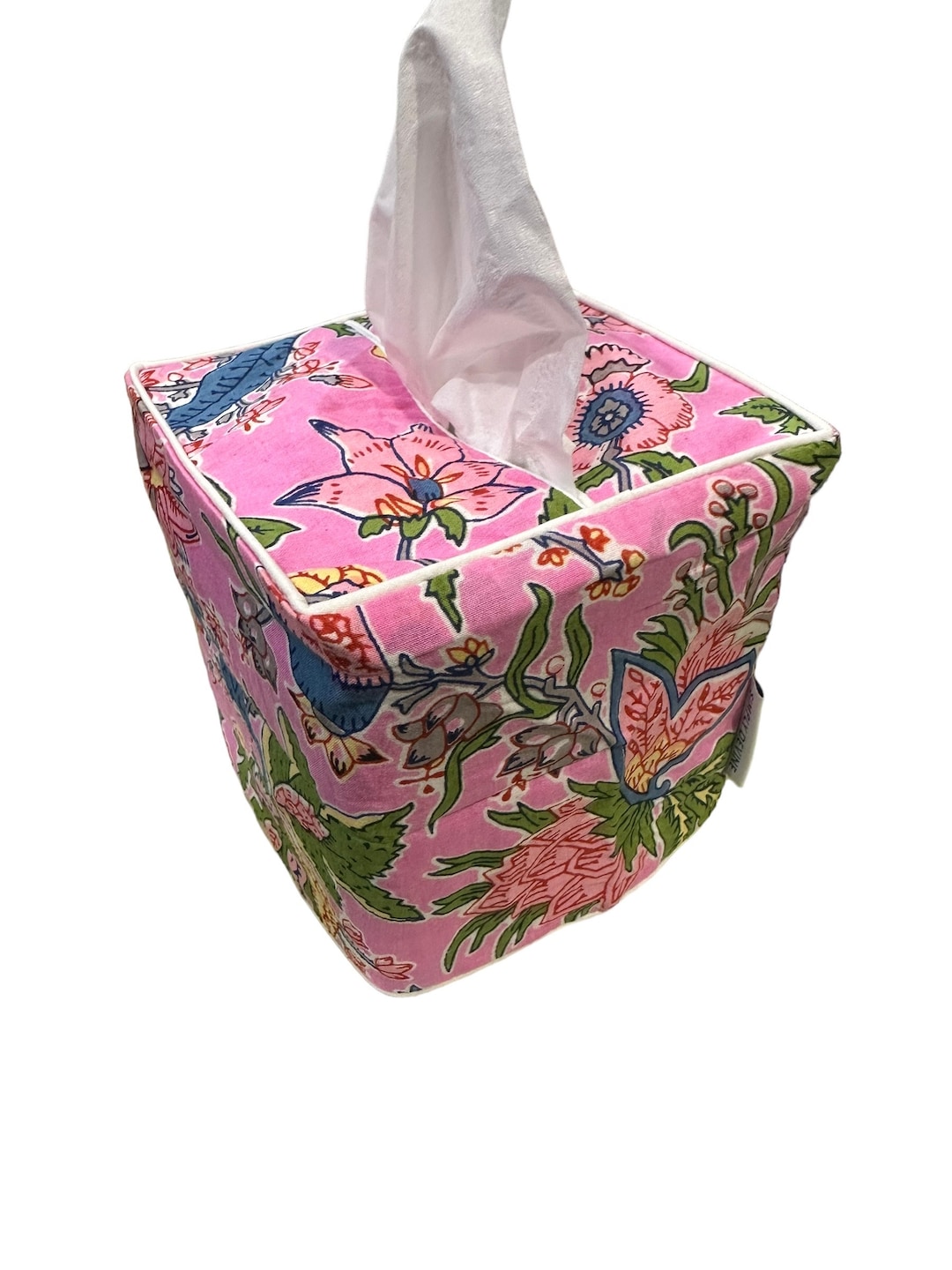 Hand Block Print Cotton Tissue Box Cover: Pink Floral Design - Etsy