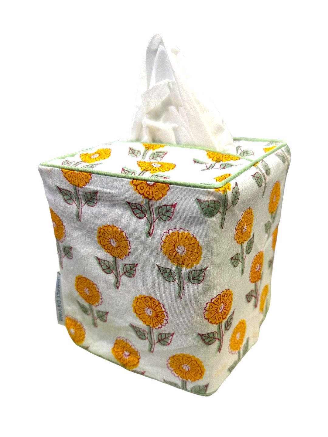 Hand Block Print Cotton Tissue Box Cover: Yellow Floral Design - Etsy