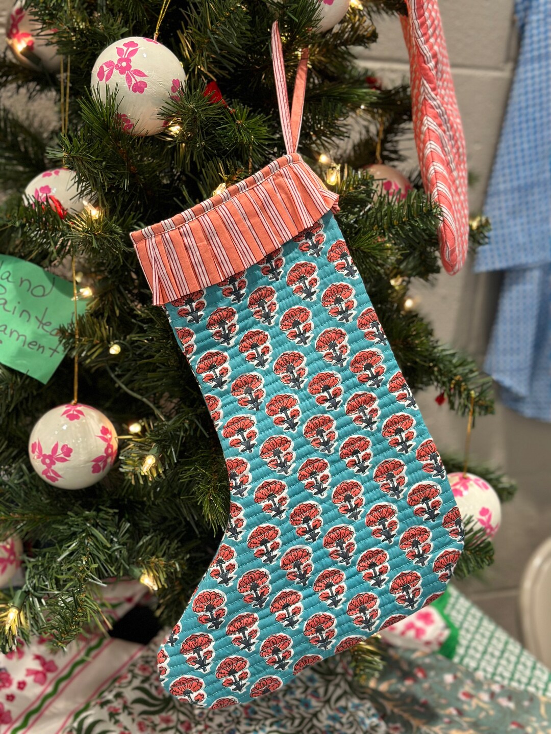 Hand Made Quilted Christmas Stocking Block Printed Christmas Stocking ...