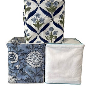 Hand Block Print Cotton Tissue Box Cover: Blue Floral - Etsy