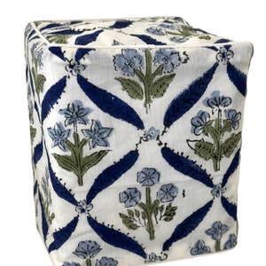 Hand Block Print Cotton Tissue Box Cover: Blue Floral - Etsy