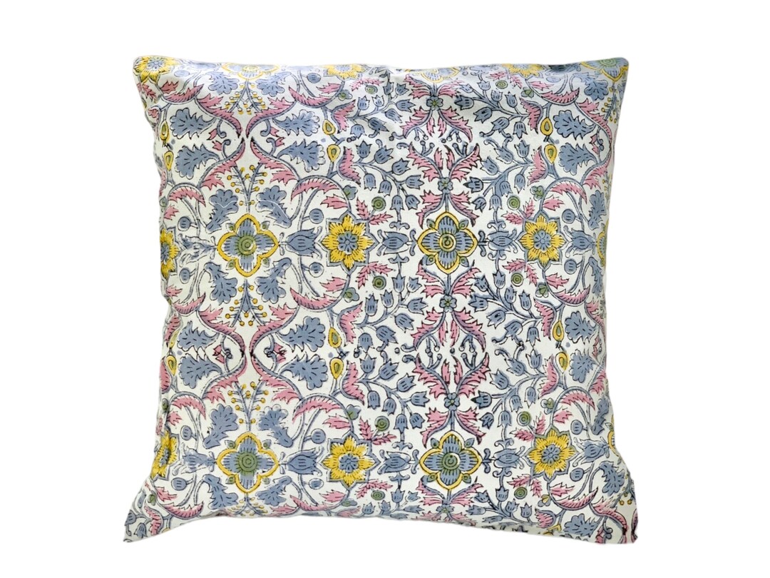 Hand Block Print Pillow Cover: Floral Cotton Pillow Sham (16x16”) - Etsy