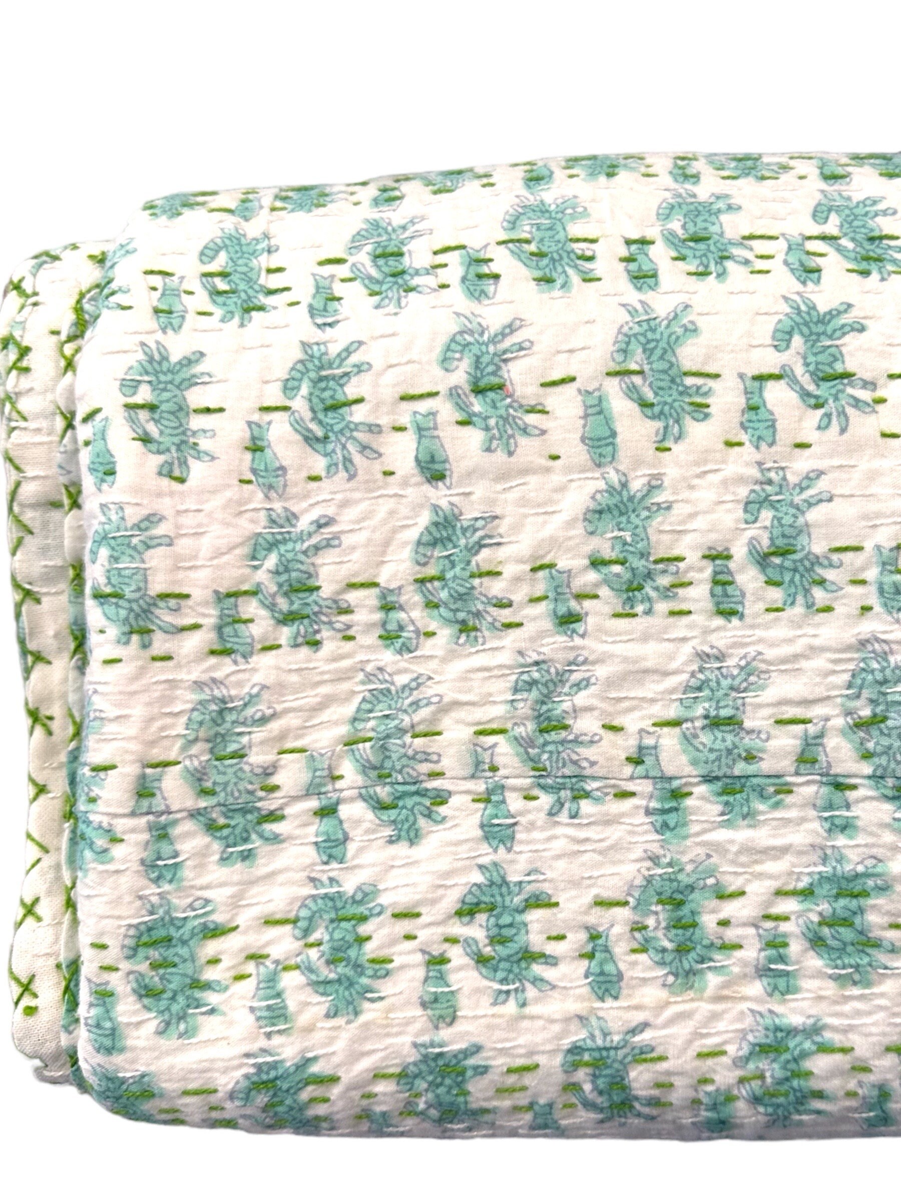 Hand Block Print Cotton Coverlet Crab Quilt Hand Stitched - Etsy