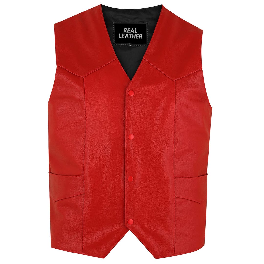 Aamron® Men's Real Red Leather Vest for Men, Biker Vest Outerwear ...