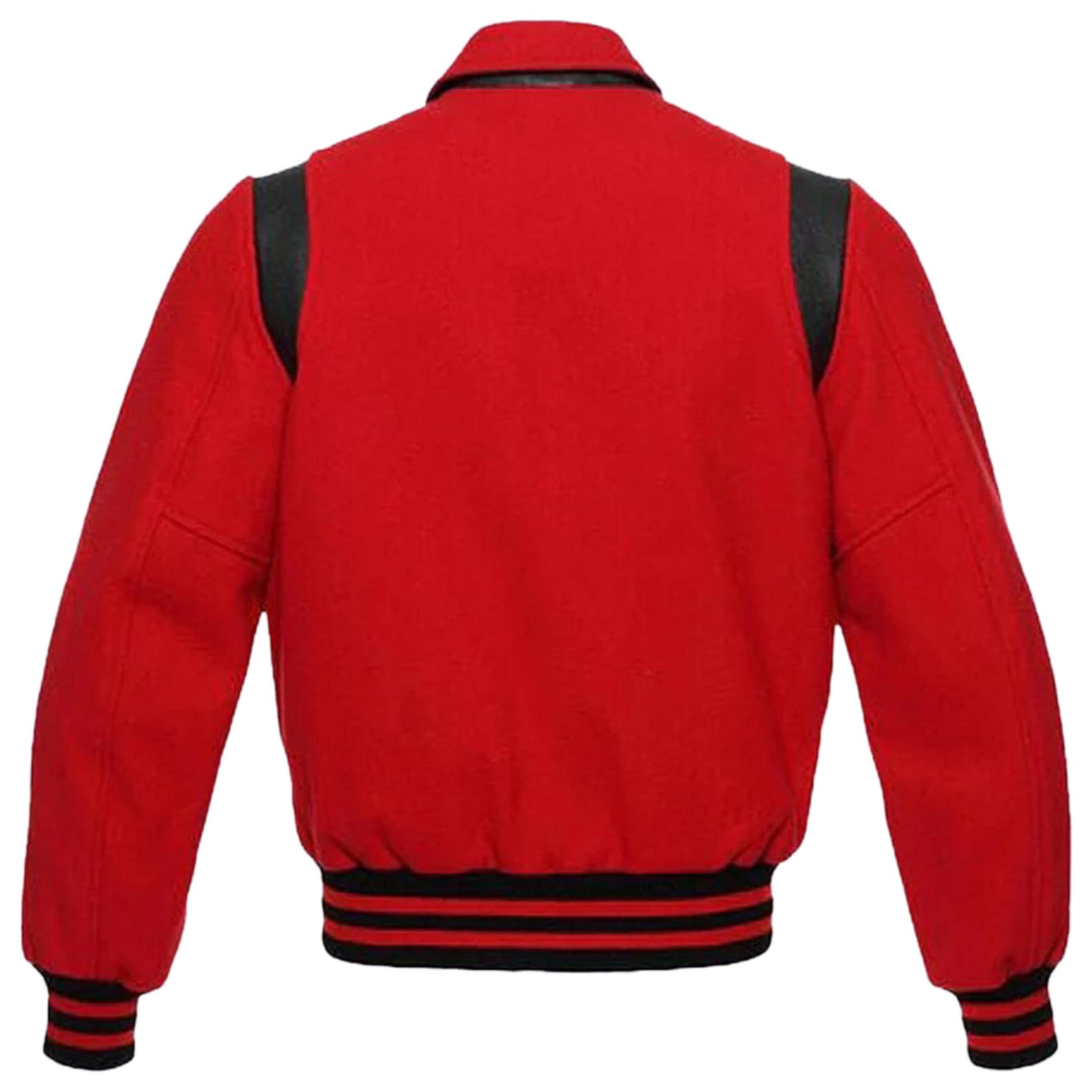 Red Melton Wool Letterman Jacket: Black Leather Sleeves Varsity Bomber ...