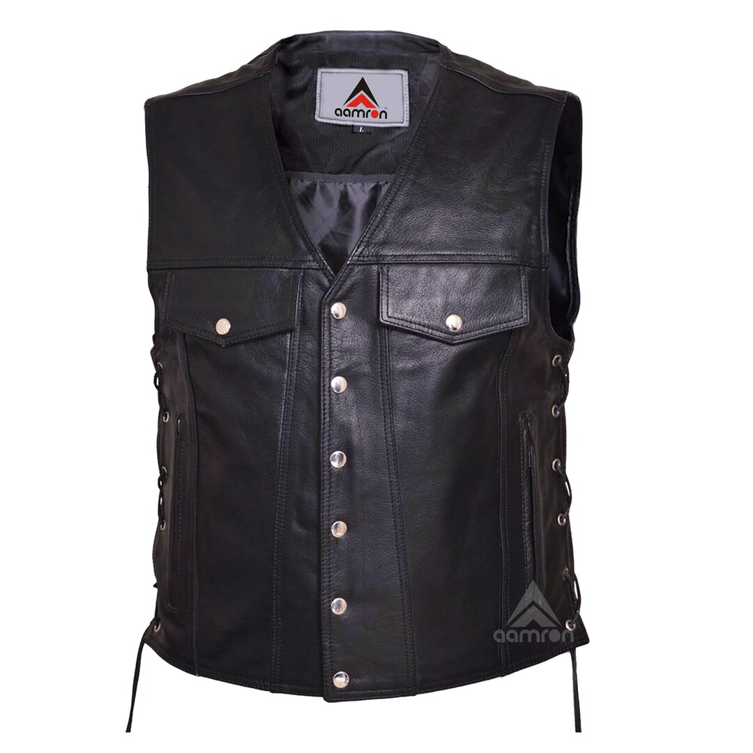 Aamron® Men’s Genuine Real Leather Long Vest – Quality Motorcycle Vest ...