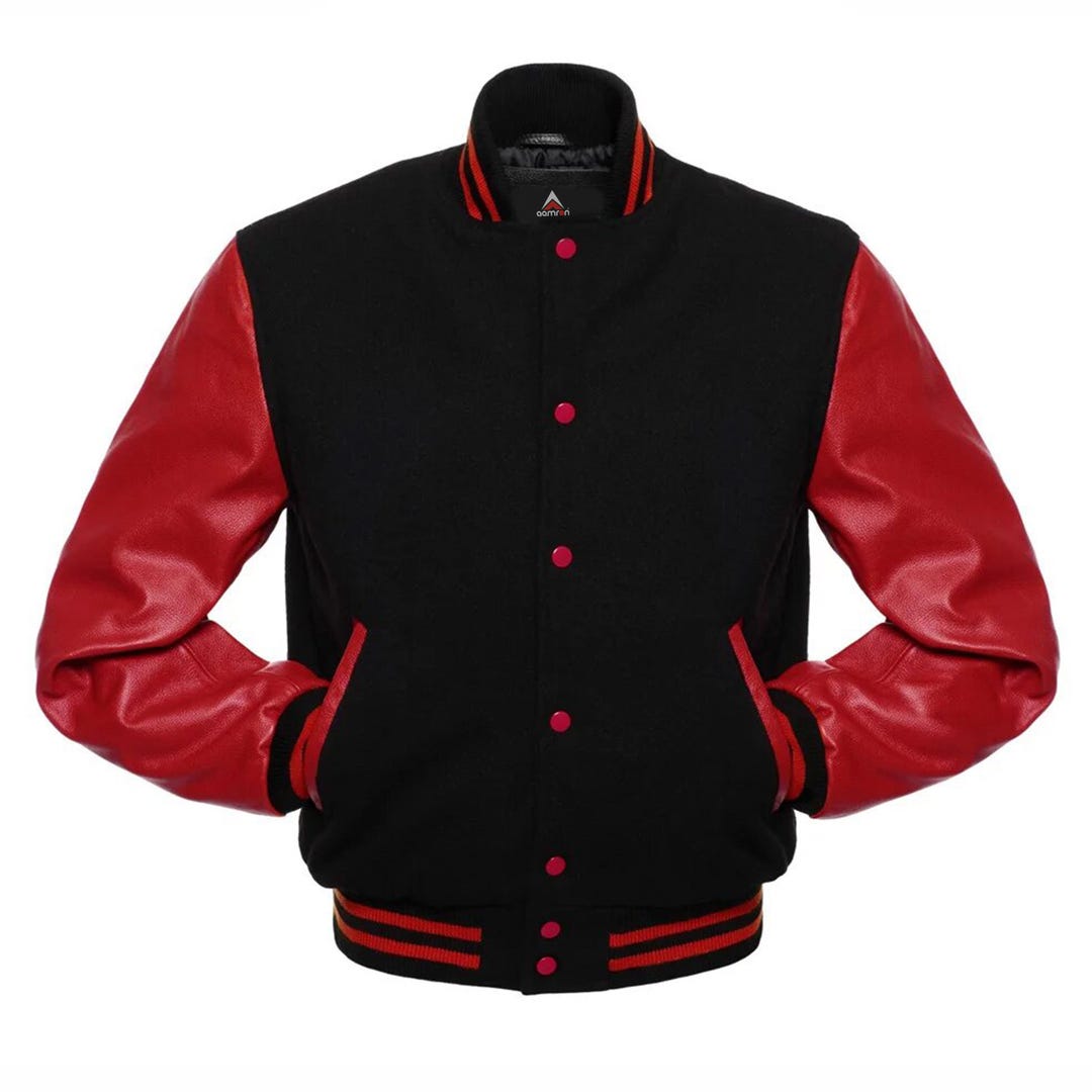 Letterman Varsity Bomber Customized Jacket | Black Blend Wool & Red ...