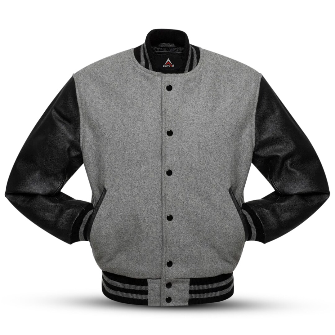 Aamron® Letterman Varsity Bomber Jacket | Gray Blend Wool & Black ...