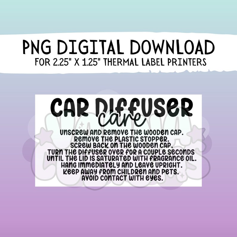 Car Diffuser Care Printable Sticker File 2.25x1.25 PNG DIGITAL DOWNLOAD ...