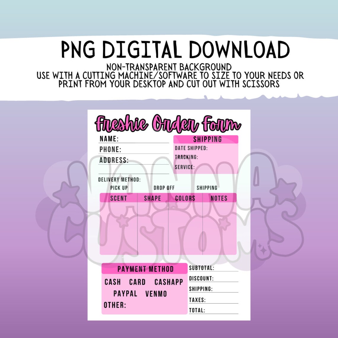 Hot Pink Car Freshie Printable Order Form PNG DIGITAL DOWNLOAD - Etsy