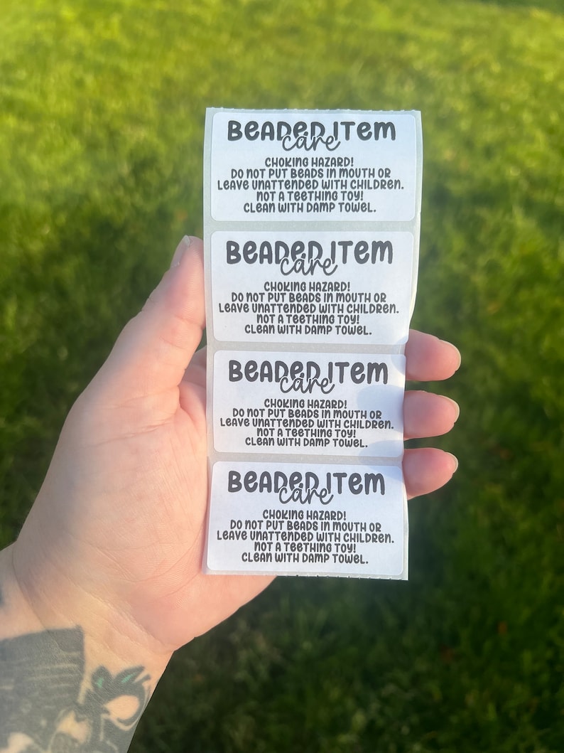 Beaded Item Care 2.25”x1.25” Thermal Printed Small Business Packaging ...