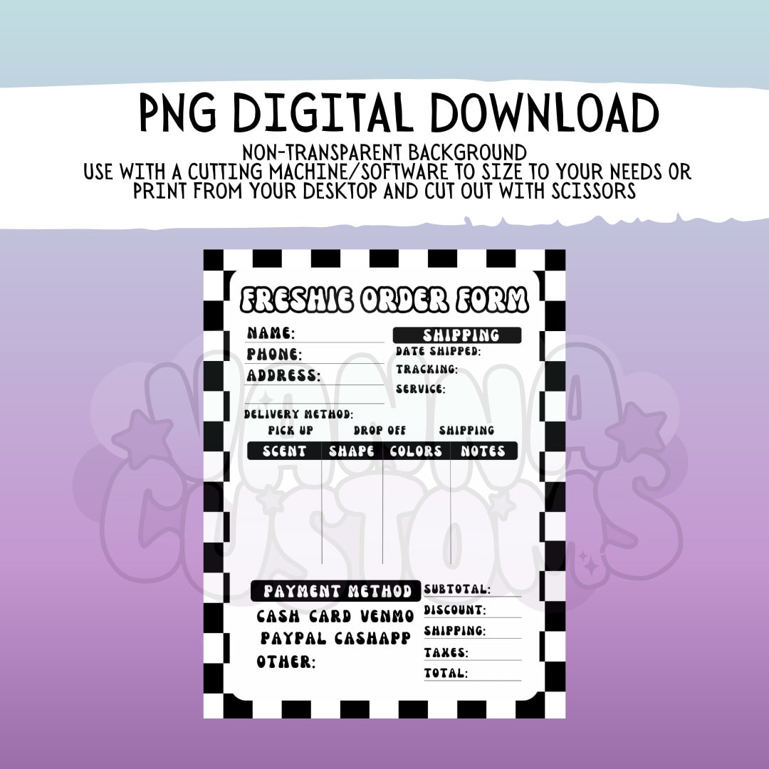 Groovy Checkerboard Print Car Freshie Printable Order Form PNG DIGITAL ...