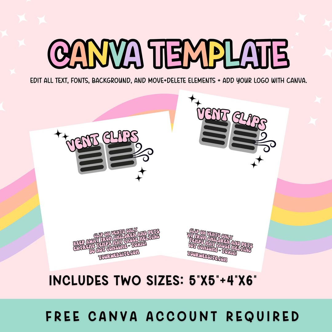 Car Freshie Vent Clip Editable CANVA TEMPLATE - 4X6 + 5X5 Car Freshie ...