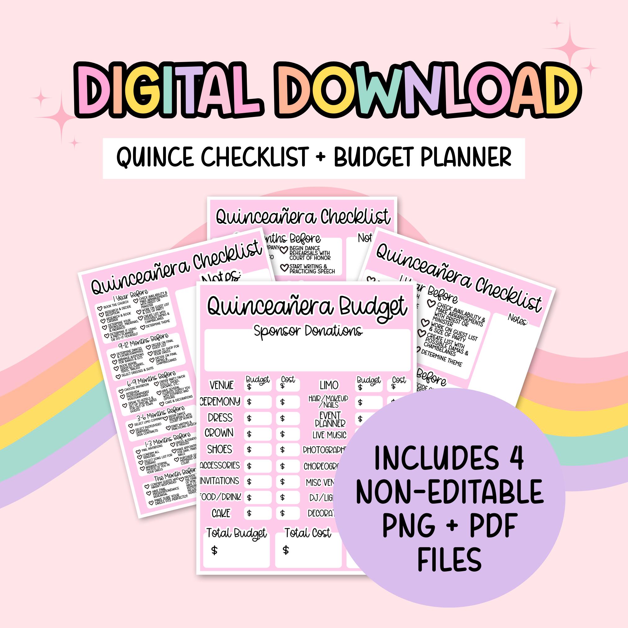 DIGITAL DOWNLOAD - Printable Quinceañera Budget and Checklist Planner ...