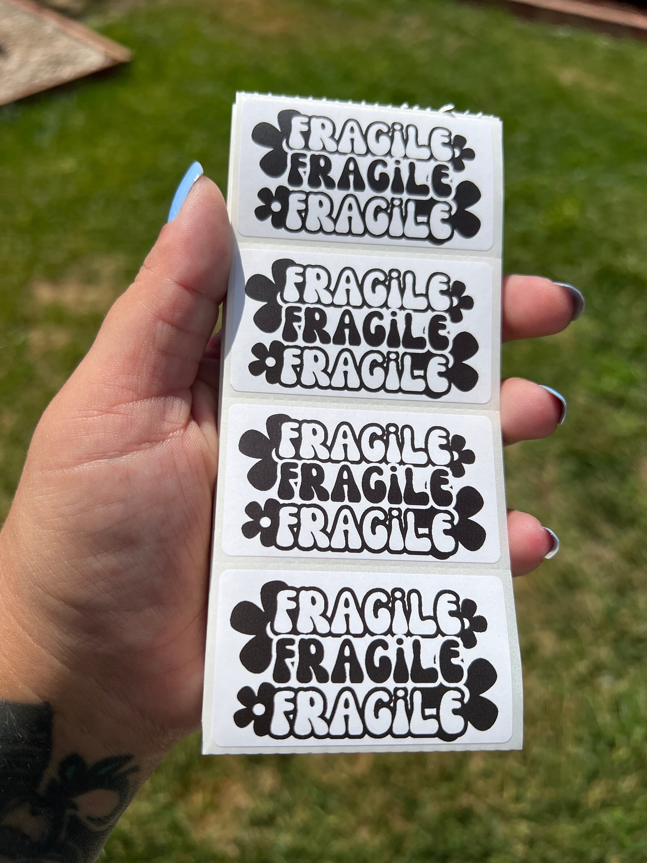 Retro Daisy Fragile Fragile Fragile 2.25”x1.25” Thermal Printed Small ...