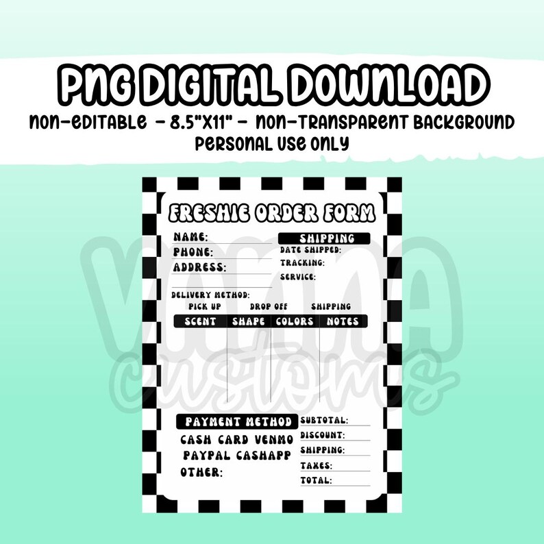 Groovy Checkerboard Print Car Freshie Printable Order Form - PNG ...