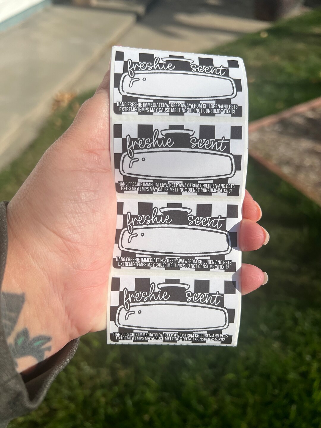 Checkerboard Car Freshie Scent + Care 2.25"x1.25" Thermal Printed ...