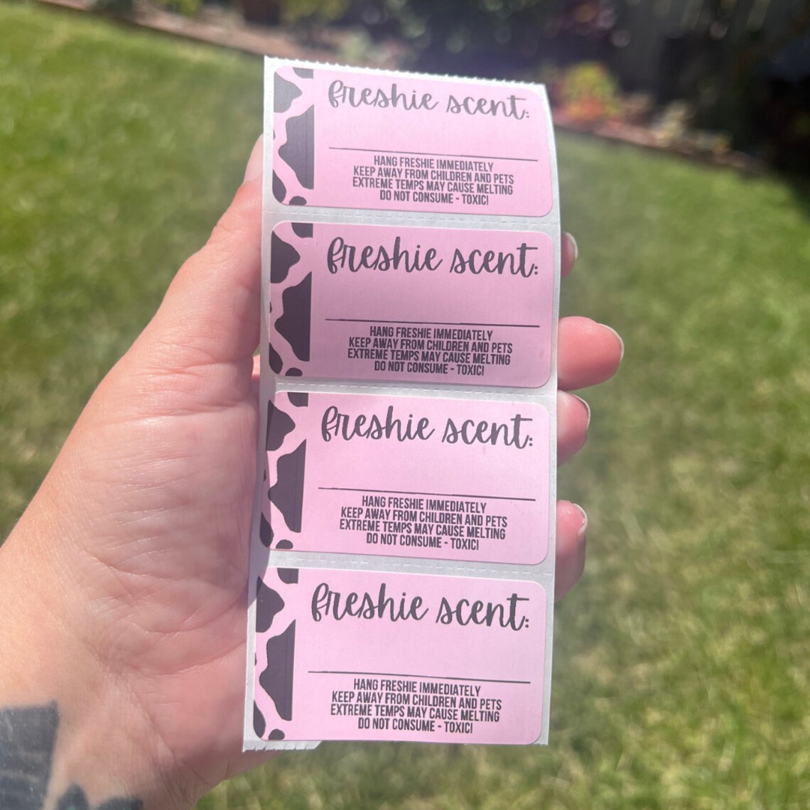 Cow Car Freshie Scent + Care 2.25"x1.25" Thermal Printed Freshie Scent ...