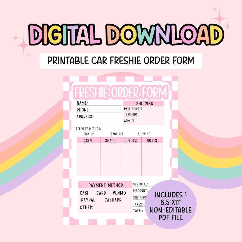 DIGITAL DOWNLOAD - Pink Checkerboard Car Freshie Order Form - Non ...