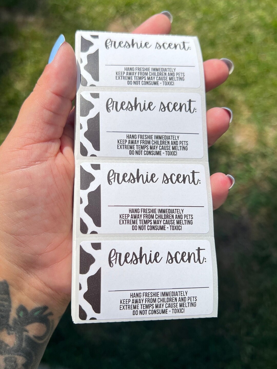 Cow Car Freshie Scent + Care 2.25"x1.25" Thermal Printed Freshie Scent ...