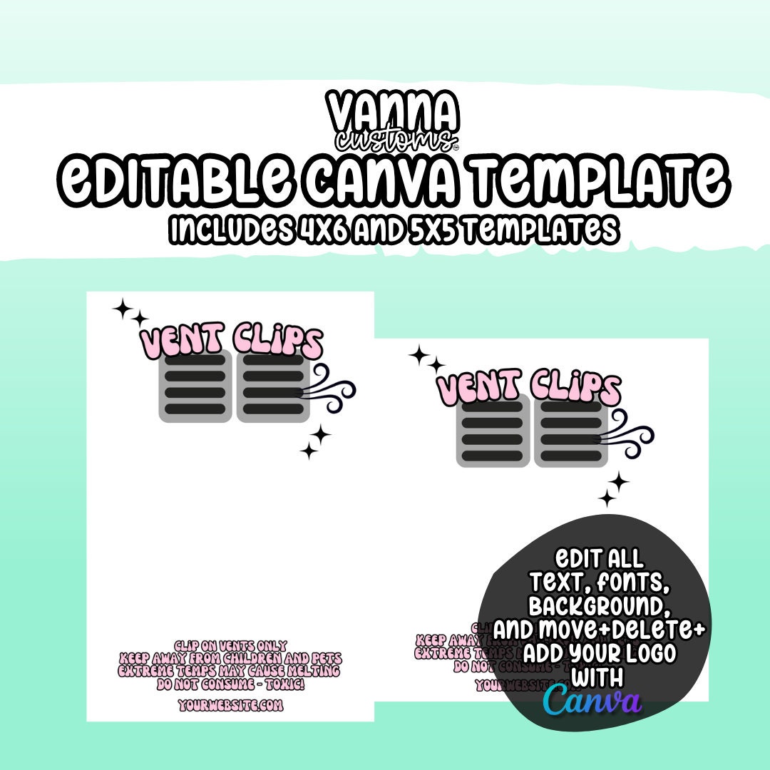 Car Freshie Vent Clip Editable CANVA TEMPLATE - 4X6 + 5X5 Car Freshie ...