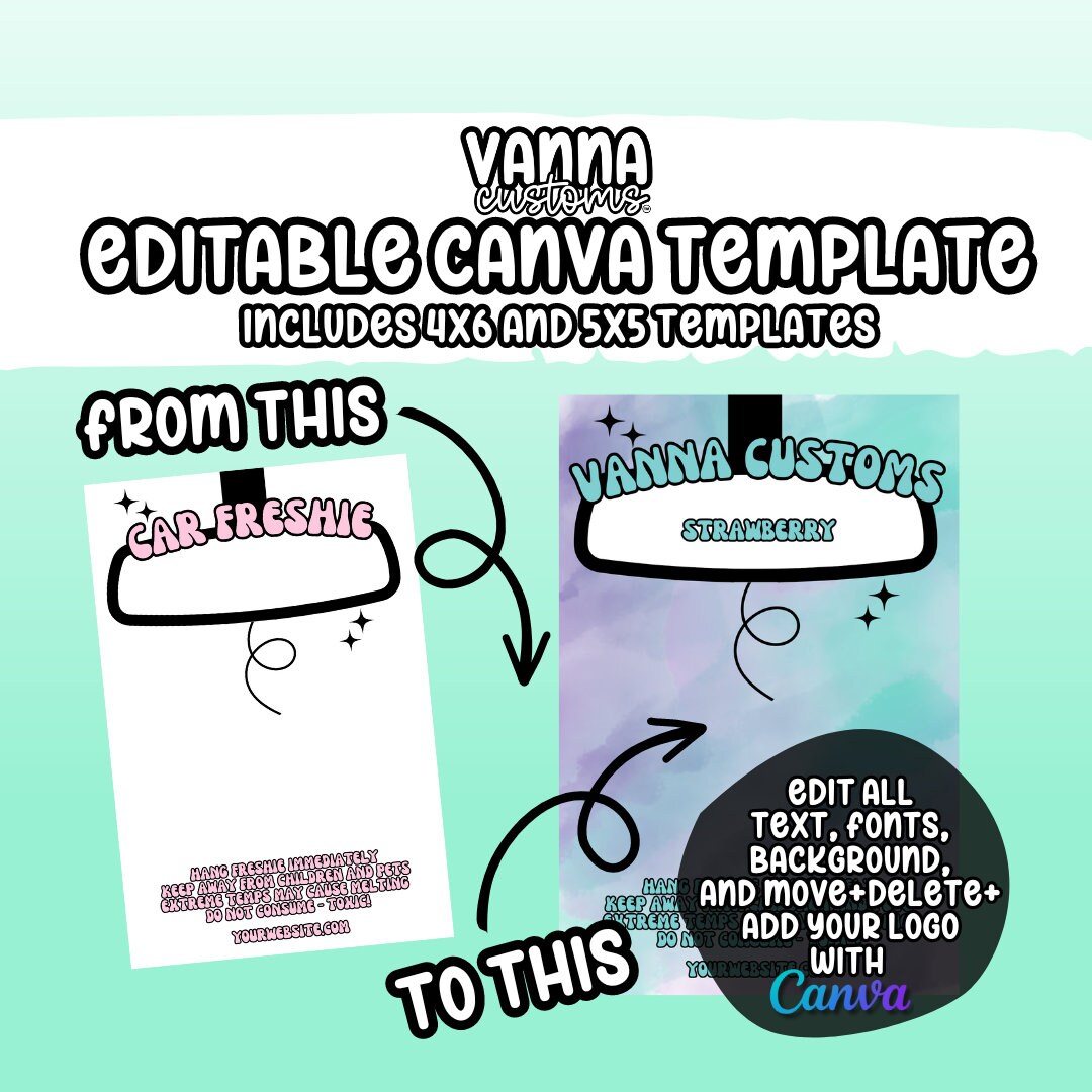 Car Freshie Editable CANVA TEMPLATE - 4X6 + 5X5 Car Freshie Package ...