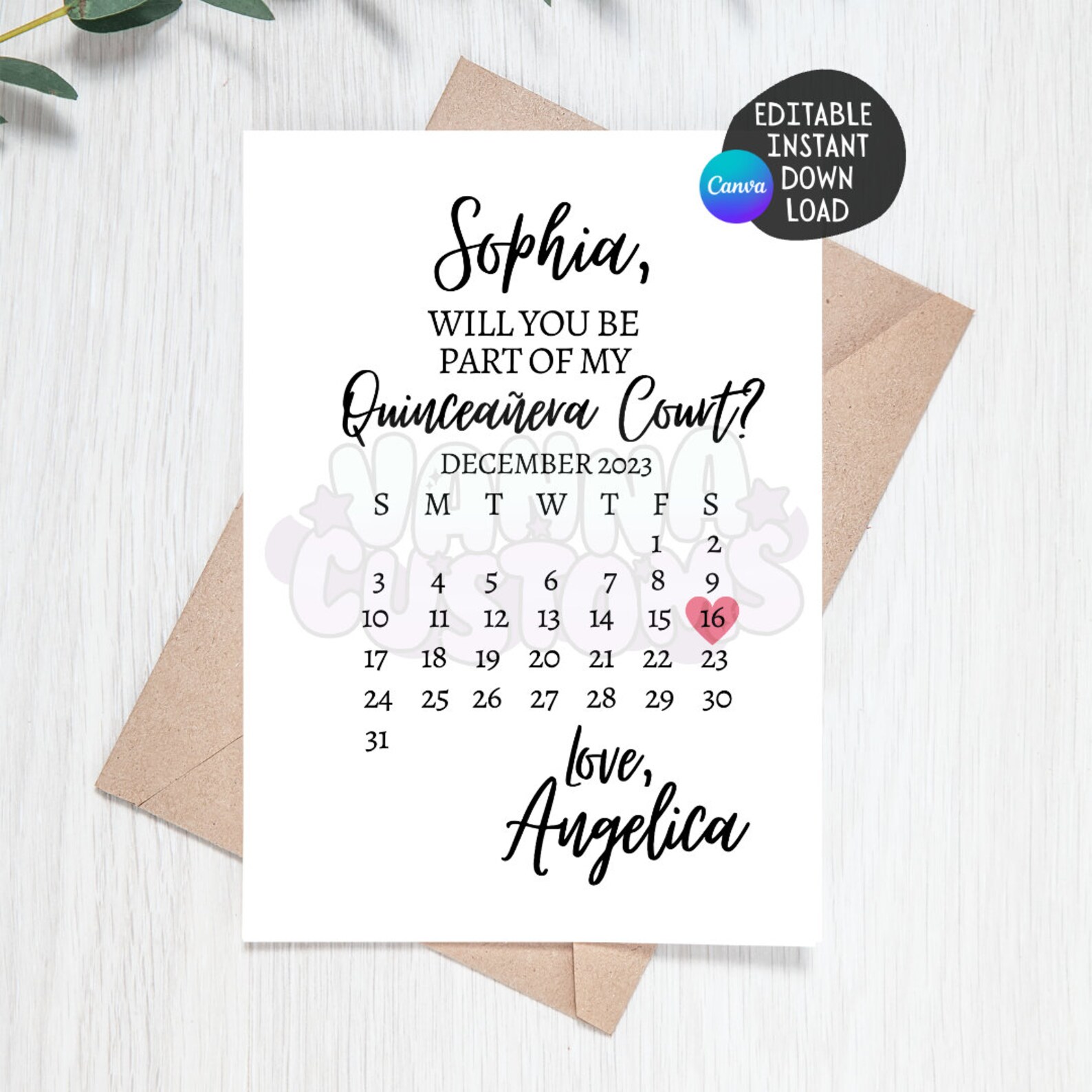 CANVA TEMPLATE Will You Be Part of My Quinceañera Court Calendar ...