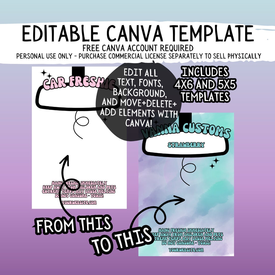 Car Freshie Editable CANVA TEMPLATE 4X6 5X5 Car Freshie Package Inserts ...