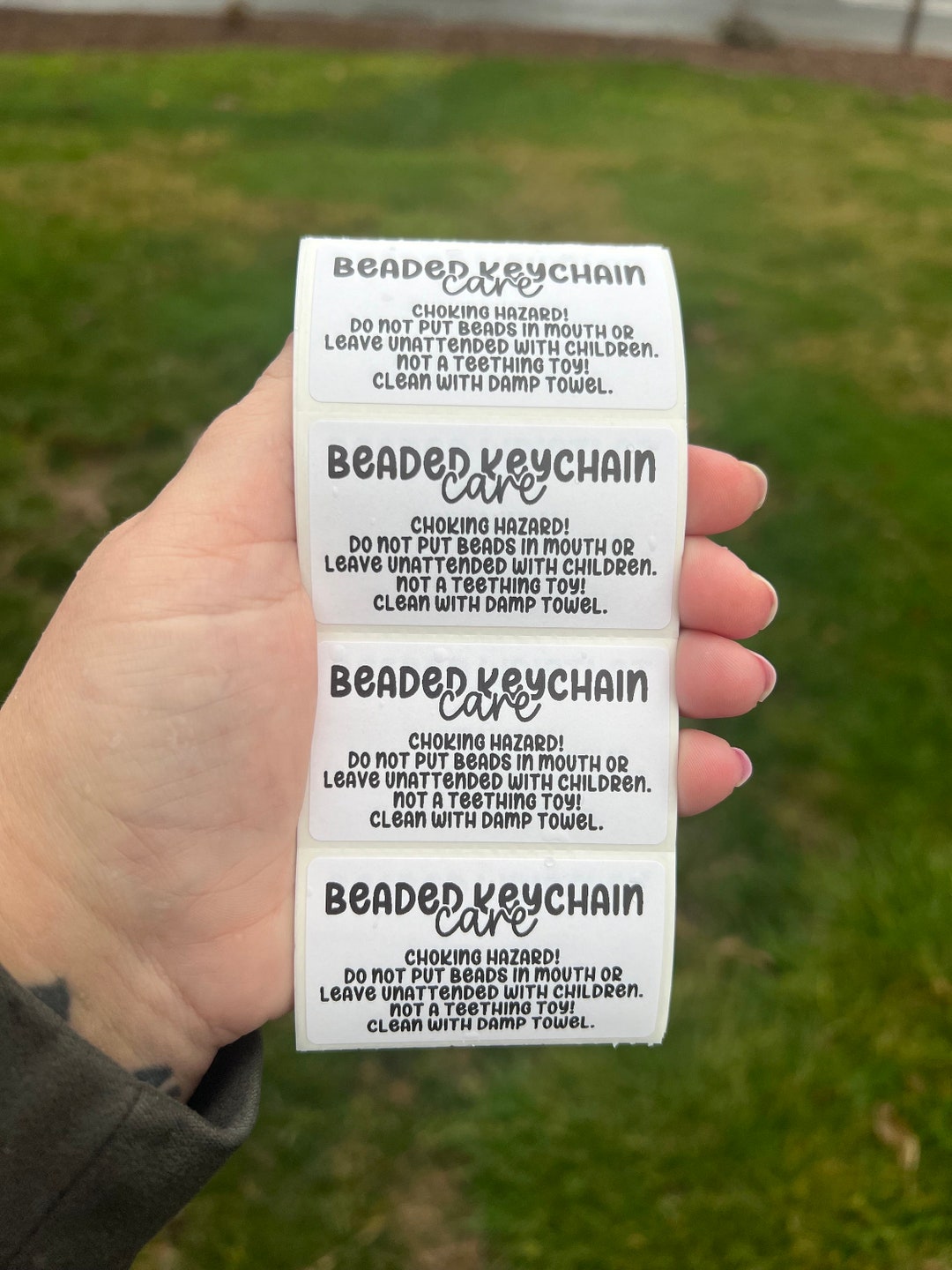 Beaded Keychain Care 2.25”x1.25” Thermal Printed Small Business ...