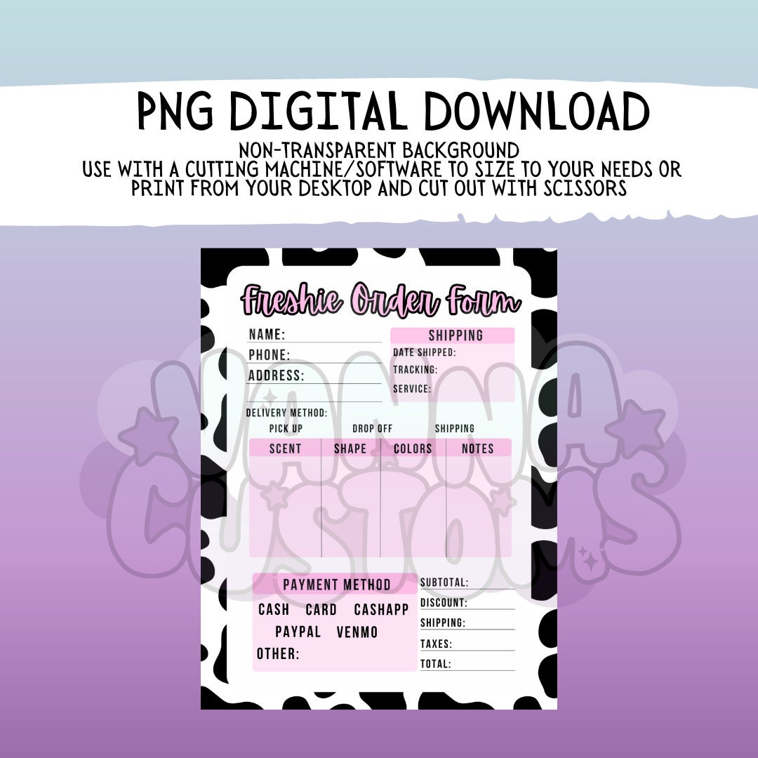 Light Pink Cow Print Car Freshie Printable Order Form PNG DIGITAL ...