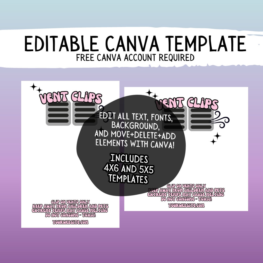 Car Freshie Vent Clip Editable CANVA TEMPLATE 4X6 5X5 Car Freshie ...