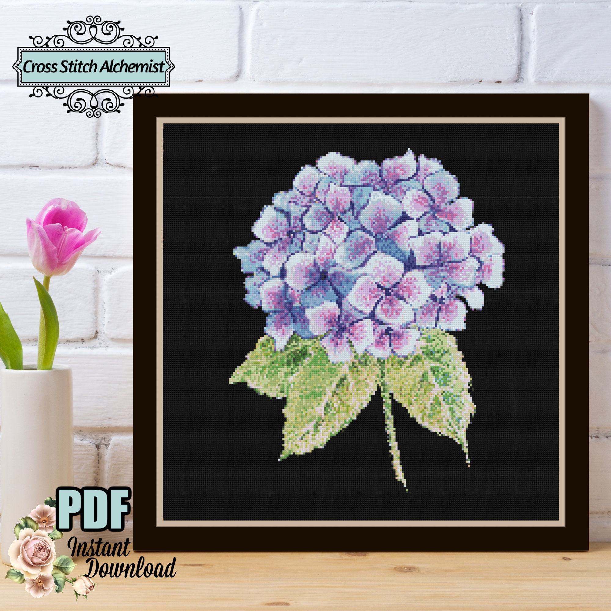 Hydrangea Flower Counted Cross Stitch Pattern, Floral PDF Cross Stitch ...