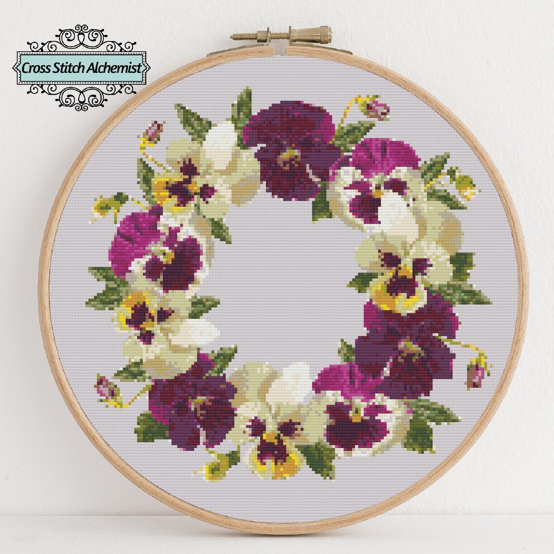Pansy Cross Stitch, Pansy Wreath Counted Cross Stitch Pattern, Floral ...