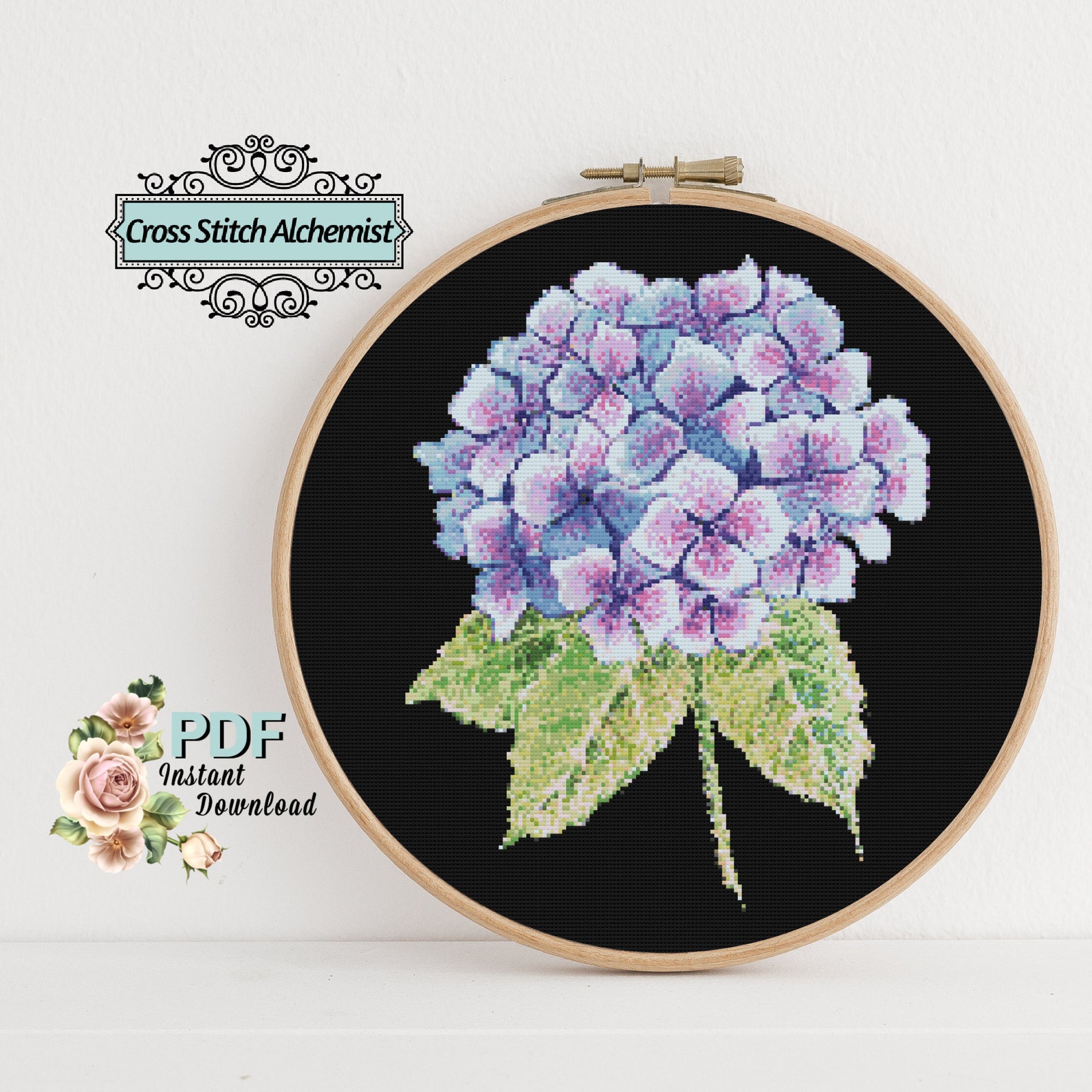 Hydrangea Flower Counted Cross Stitch Pattern, Floral PDF Cross Stitch ...