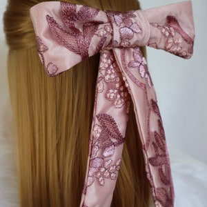 Women's Silk Satin Covered With Embroidery Lace Bow in Pink and Light ...
