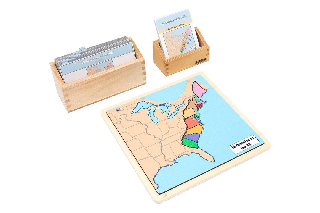 13 Colonies Puzzle: Montessori Geography Materials With Laminated Cards ...