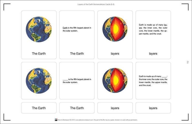 Layers of the Earth Puzzle With Nomenclature Cards 6-9 Montessori ...