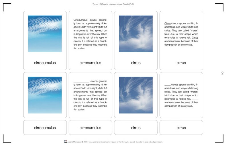 Types of Clouds Puzzle With Nomenclature Cards 6-9 Montessori Puzzles ...